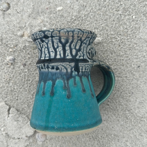 Dining | Drippy Glaze Handmade Coffee Cup Signed By Artist White Blue ...